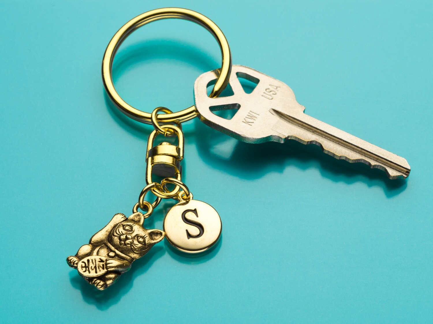 Maneki Neko Cat Keychain Gold Maneki Neko Key Ring Japanese | Etsy