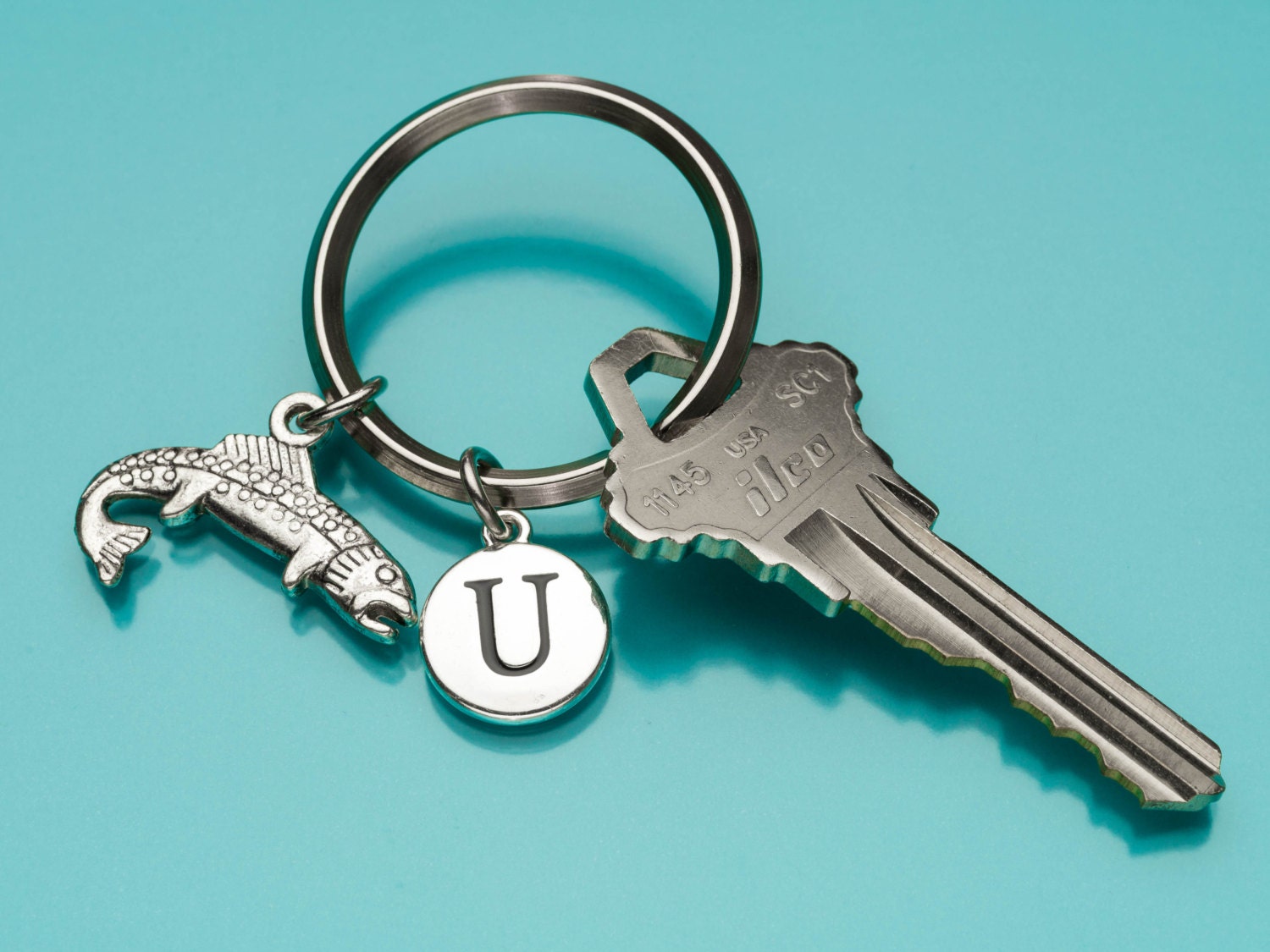 Bass Fish Keychain Bass Fish Key Ring Fish Charm Initial - Etsy