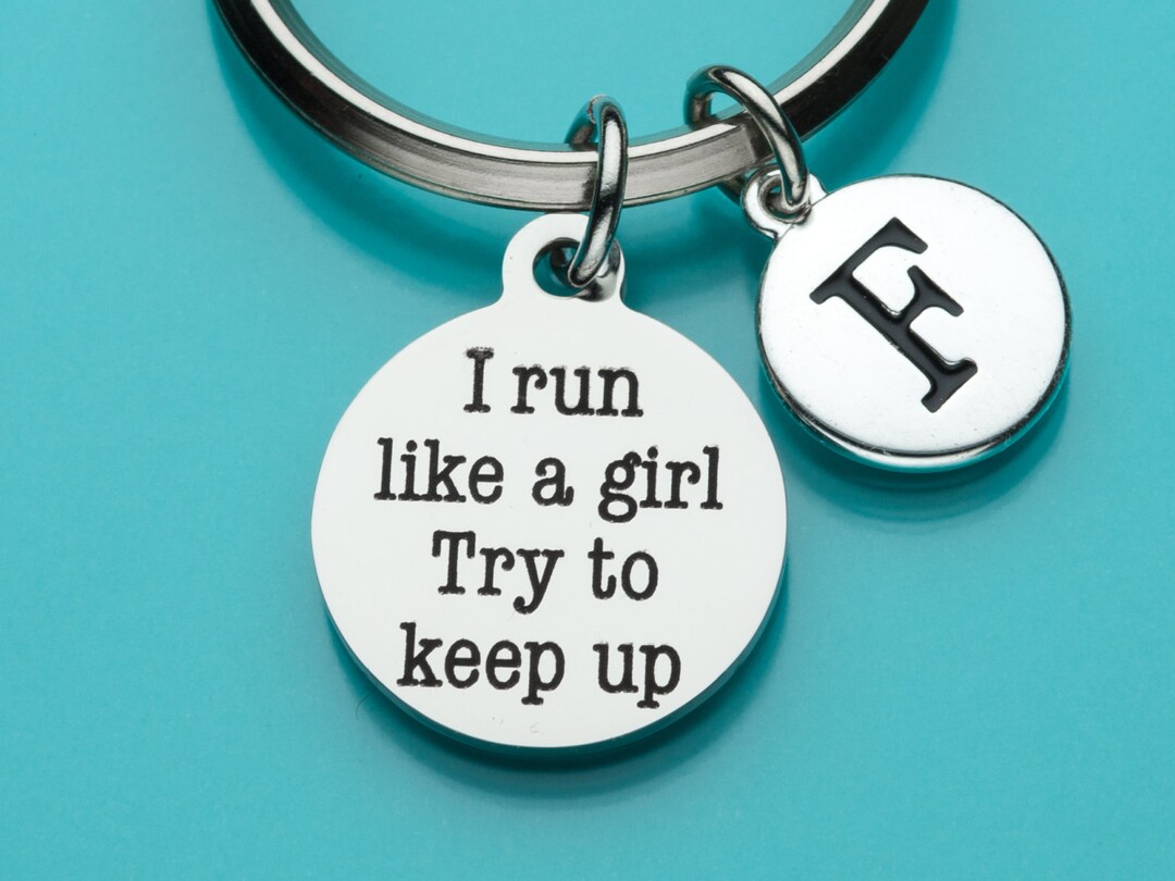 Run Like a Girl Keychain, Running Key Ring, Runner's Keychain, Initial ...