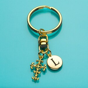 Cross Filigree Keychain, Gold Cross Filigree Key Ring, Religious Symbol ...