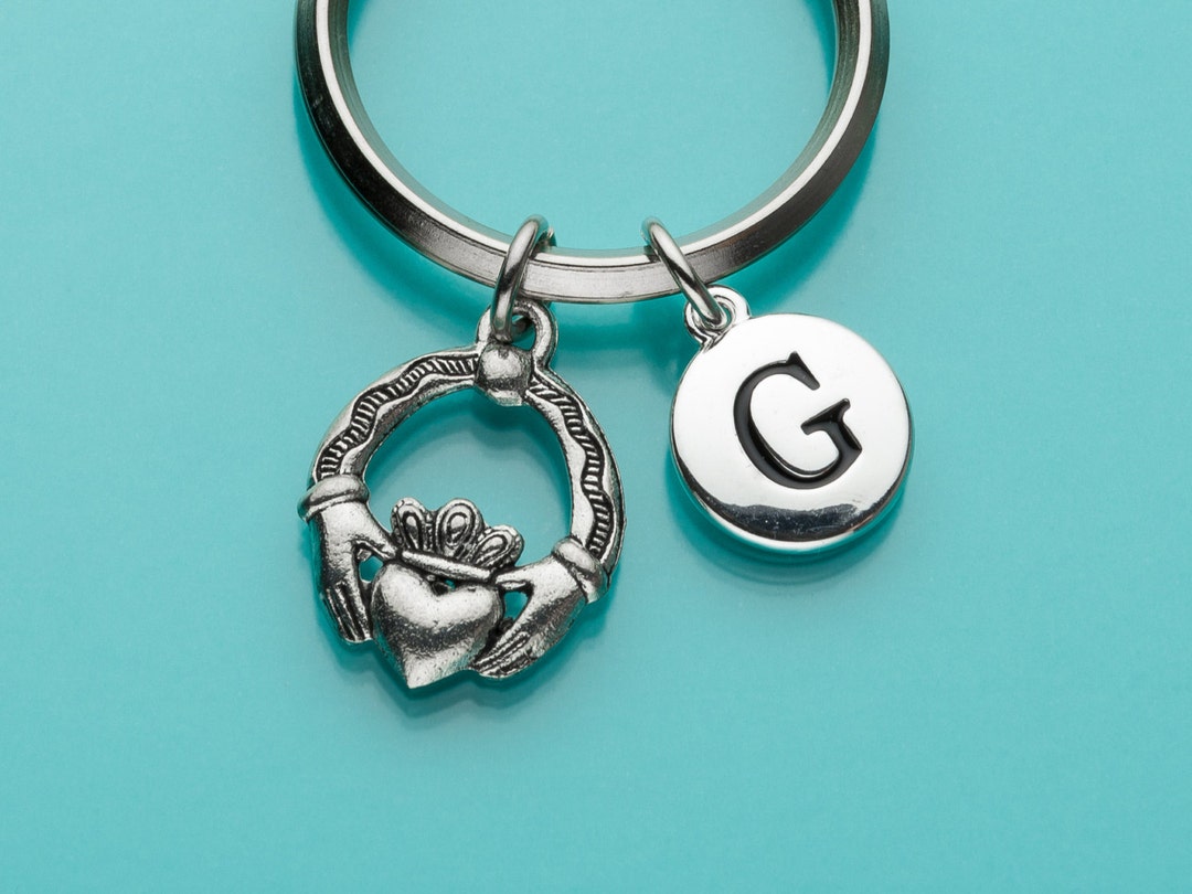 Claddagh Keychain, Claddagh Key Ring, Initial Keychain, Personalized ...