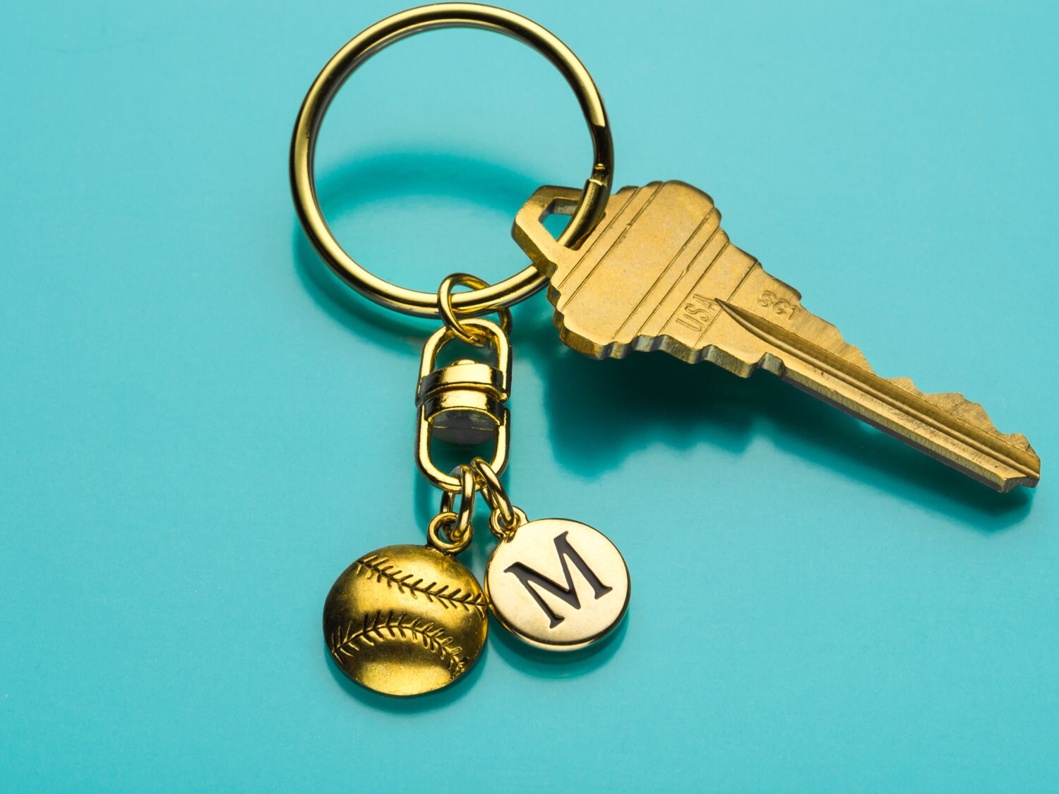 Baseball Keychain, Gold Baseball Key Ring, Softball Keychain, Team ...