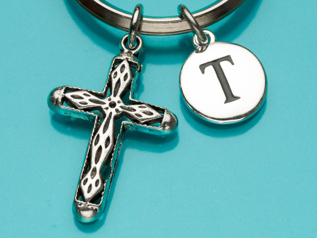 Celtic Cross Keychain, Fancy Cross Key Ring, Religious Symbol, Initial ...