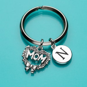 Mom Keychain, Mom Key Ring, Mom Wreath, Mom Heart, Initial Keychain ...