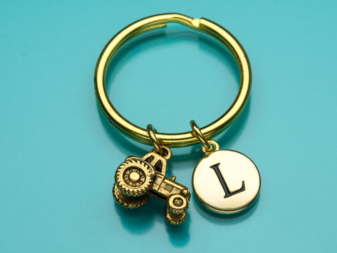 Tractor Keychain, Gold Tractor Key Ring, Farm Equipment, Farmer's Charm ...