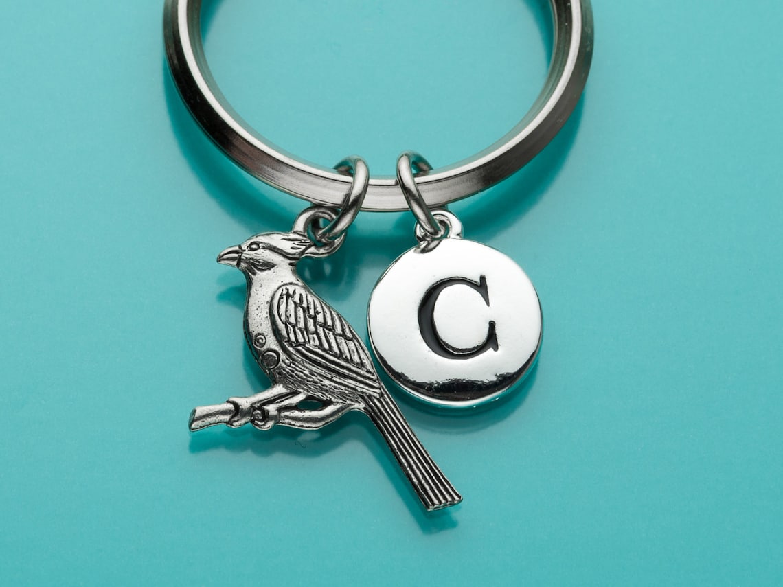 Cardinal Keychain Cardinal Key Ring Bird Keychain Initial | Etsy