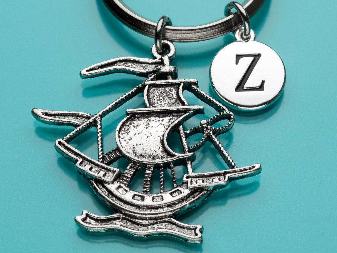 Pirate Ship Keychain, Pirate Ship Key Ring, Initial Keychain ...