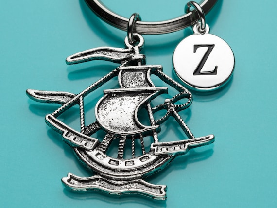 Pirate Ship Keychain Pirate Ship Key Ring Initial Keychain - Etsy