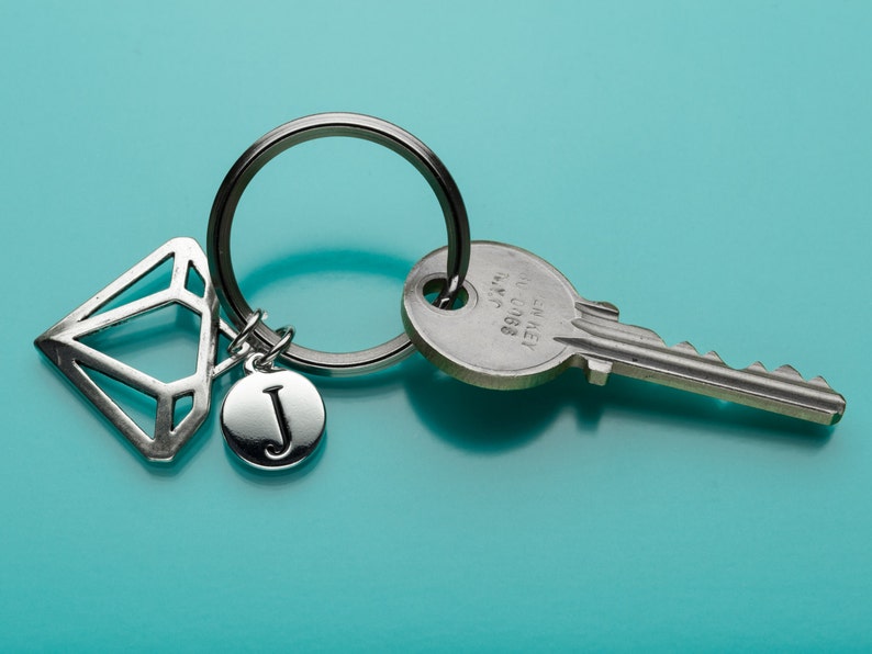 Big Diamond Keychain Big Diamond Key Ring Initial Keychain - Etsy