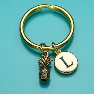 Pineapple Keychain, Gold Pineapple Key Ring, Food Charm, Initial ...