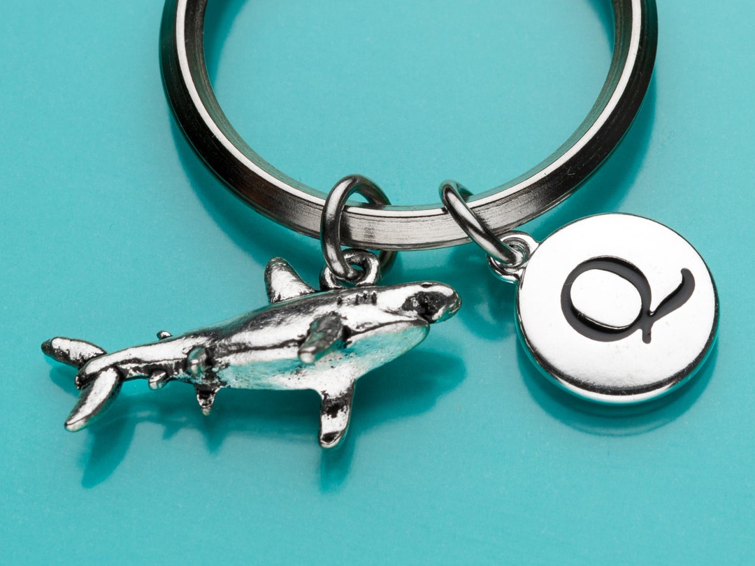 Shark Keychain, Shark Key Ring, Sea Creature, Big White Shark, Initial ...