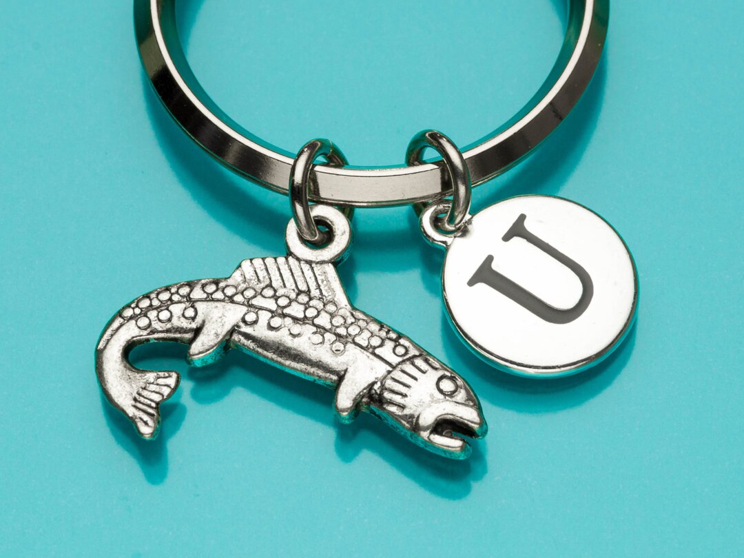 Bass Fish Keychain, Bass Fish Key Ring, Fish Charm, Initial Keychain ...