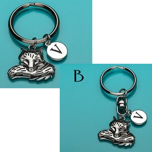 Silver Fox Keychain, Fox Key Ring, Fox Key Chain, Animal Charm, Initial ...