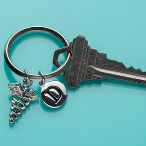 Caduceus Keychain, Caduceus Key Ring, Doctor's Medical Symbol, Initial ...