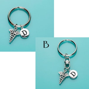 Caduceus Keychain, Caduceus Key Ring, Doctor's Medical Symbol, Initial ...