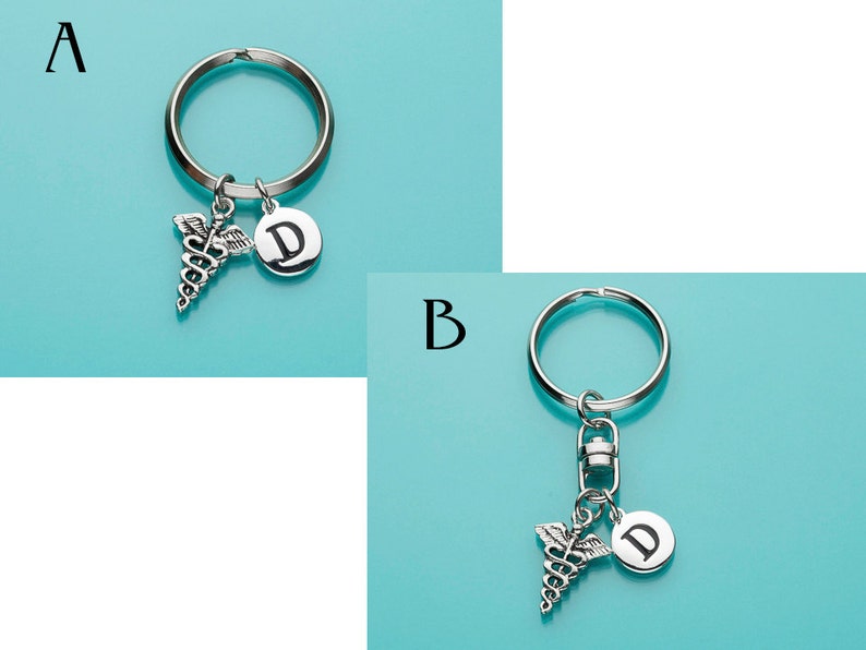 Caduceus Keychain, Caduceus Key Ring, Doctor's Medical Symbol, Initial ...