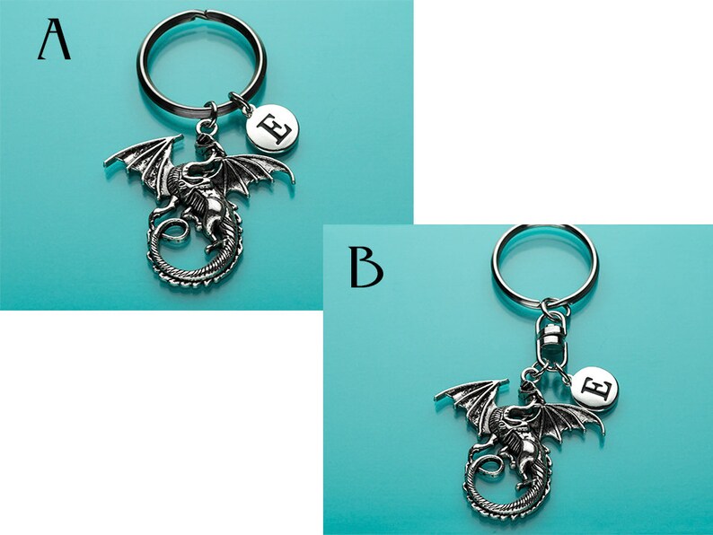 Large Dragon Keychain, Dragon Key Ring, Initial Keychain, Personalized ...