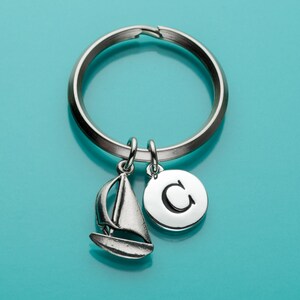 Sailboat Keychain, Sailboat Key Ring, Sailing, Sports, Initial Keychain ...
