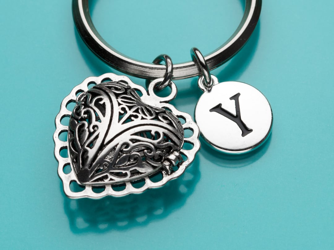 Heart Locket Keychain, Filigree Heart Key Ring, Love Charm, Romantic ...