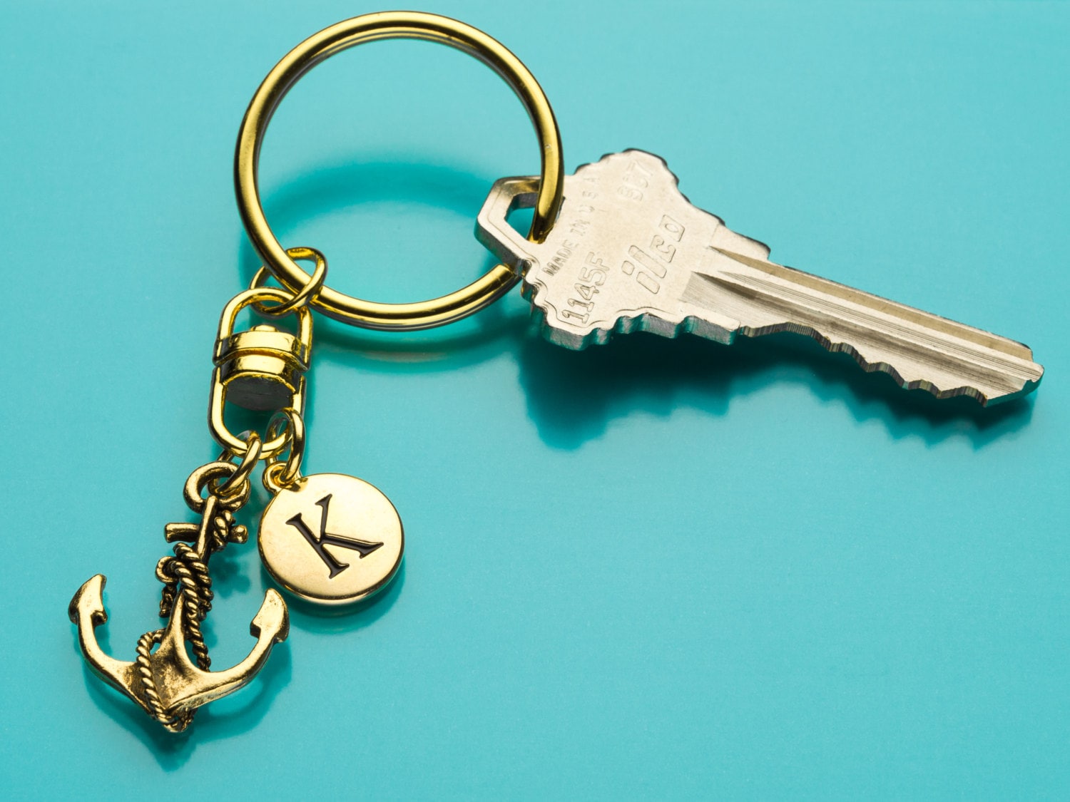 Anchor Keychain, Gold Anchor Key Ring, Anchor With Rope, Nautical Charm ...