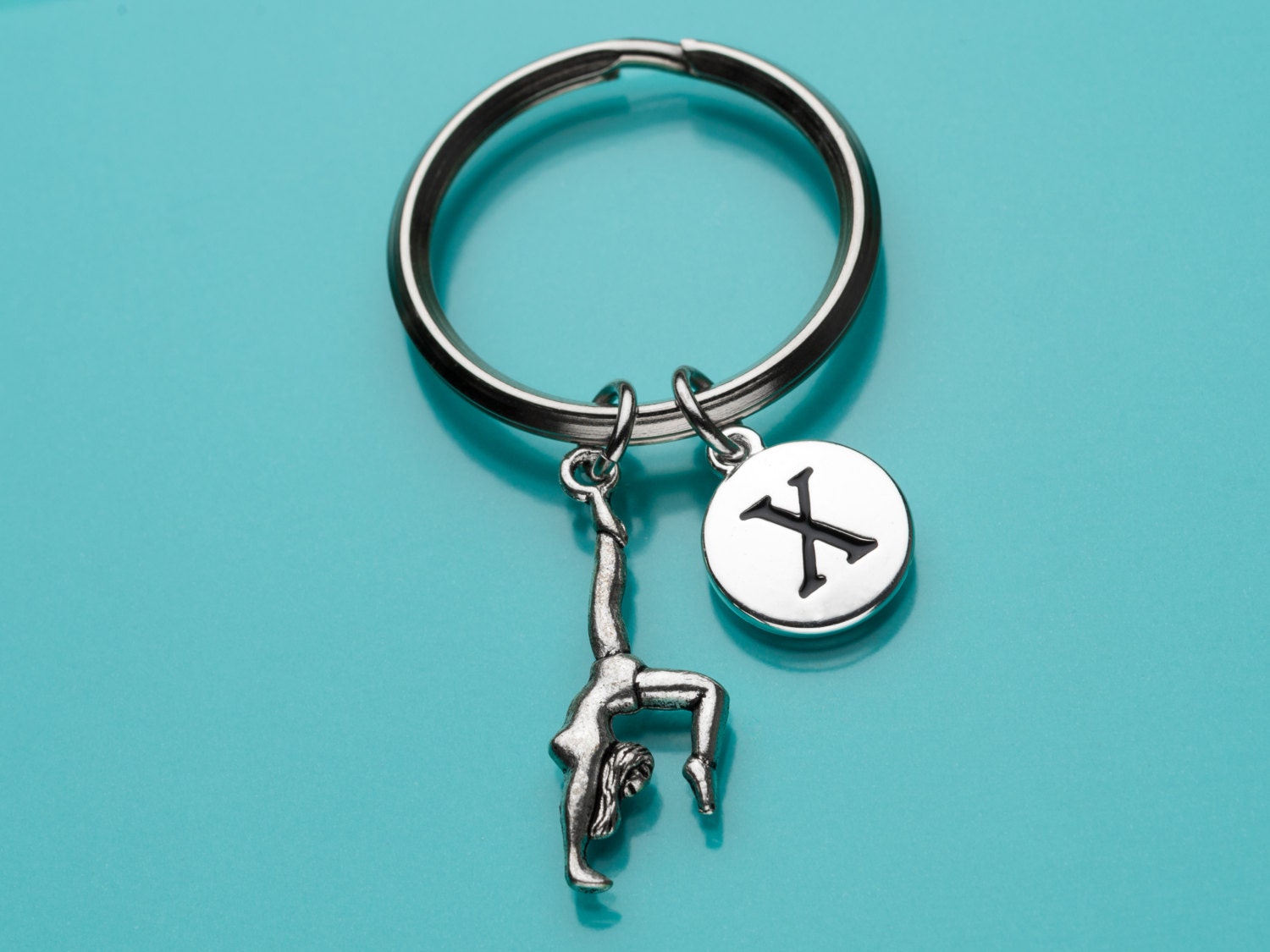 Gymnast Keychain, Gymnast Key Ring, Exercise Keychain, Initial Keychain ...