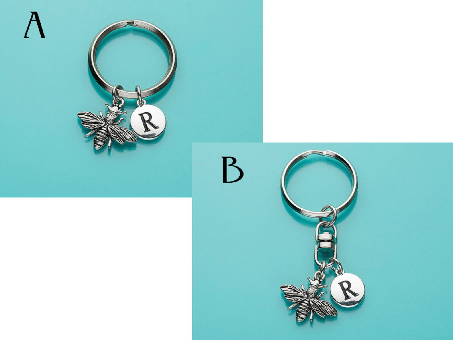 Queen Bee Keychain Bee Key Ring Bumble Bee Keyring Initial | Etsy