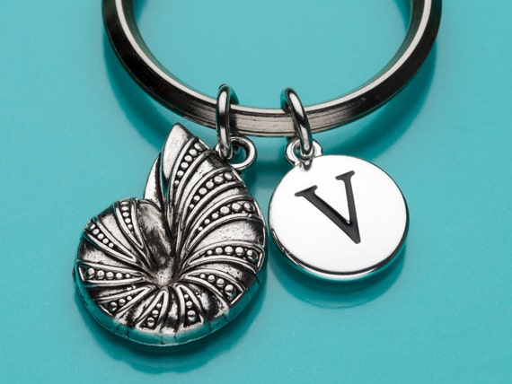 Sea Shell Keychain Nautilus Key Ring Beaded Seashell Charm | Etsy