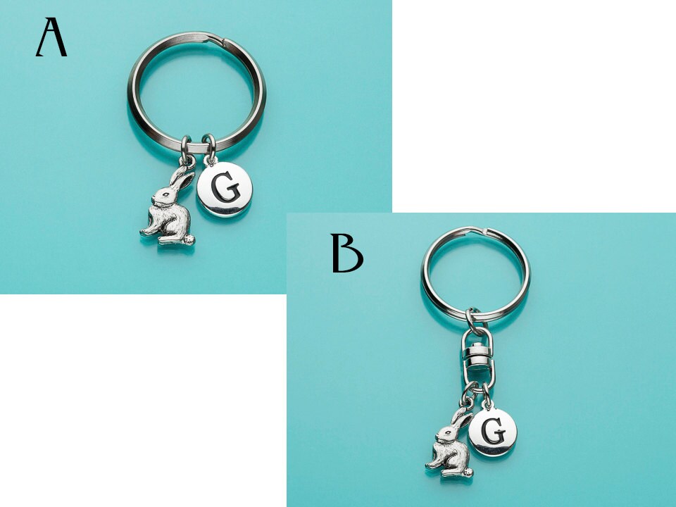 Bunny Keychain Bunny Rabbit Key Ring Initial Keychain | Etsy