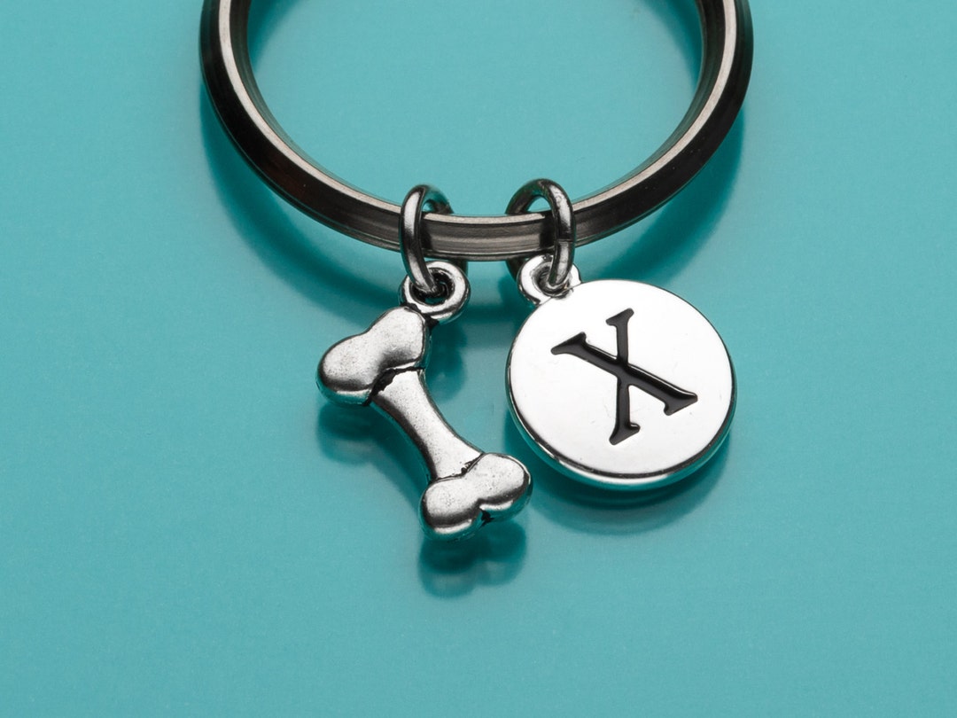 Dog Bone Keychain, Dog Bone Key Ring, Dog Charm, Pet Charm, Initial ...