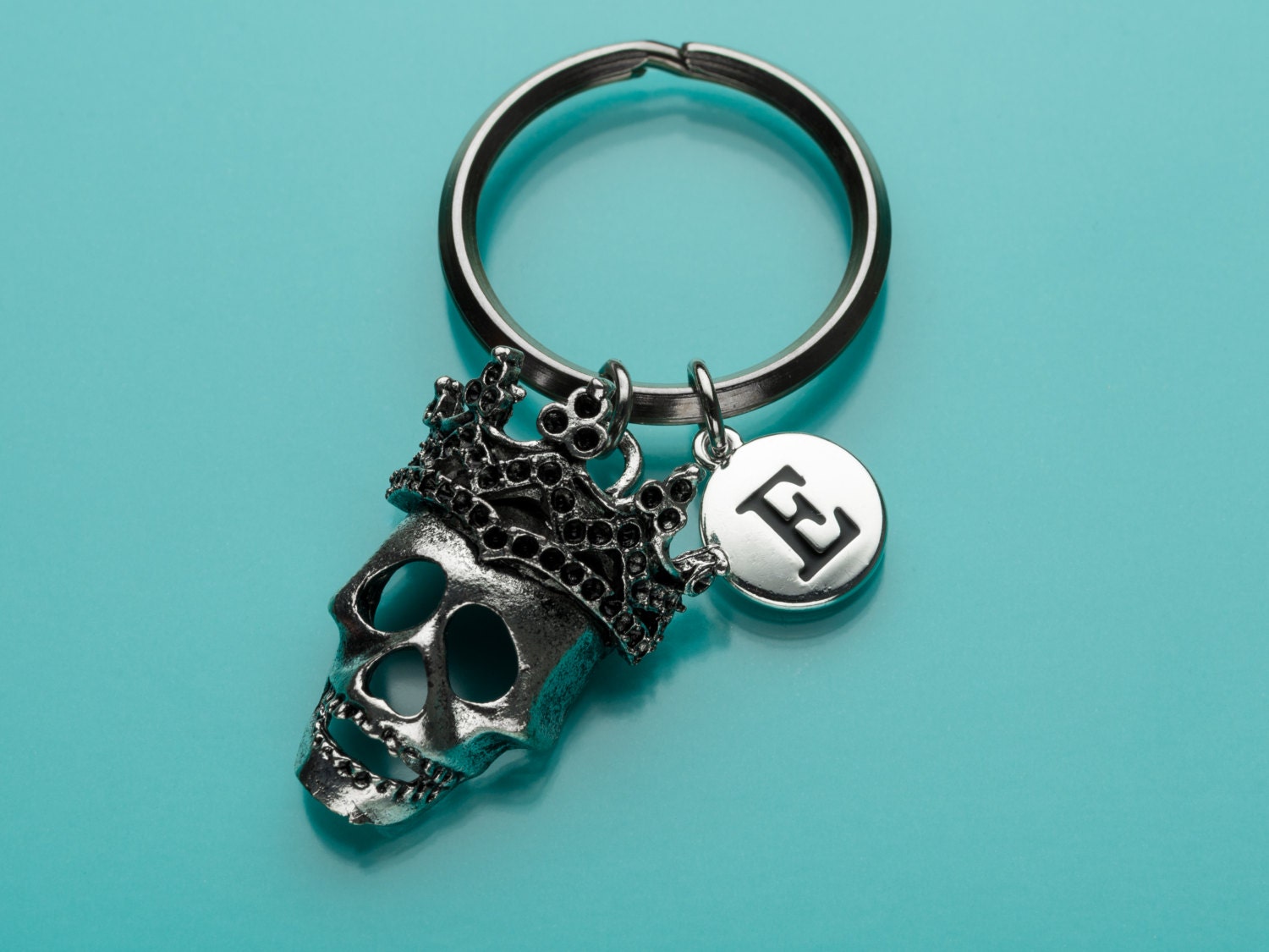 Skull With Crown Keychain Skull With Crown Key Ring Initial - Etsy