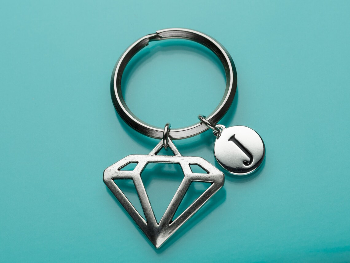 Big Diamond Keychain Big Diamond Key Ring Initial Keychain - Etsy