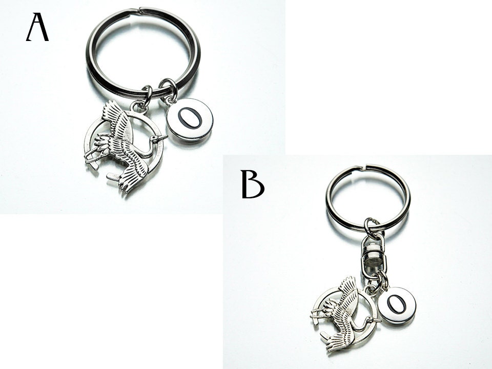 Crane Keychain Art Nouveau Key Ring Bird Charm Initial | Etsy