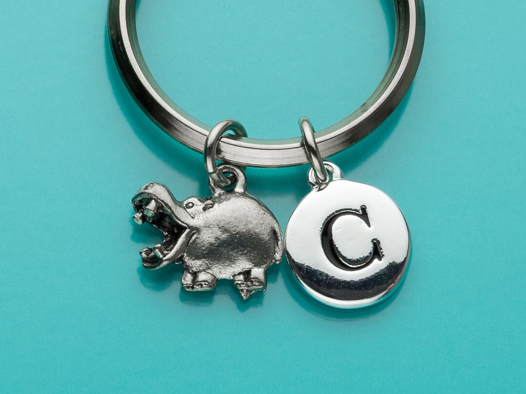 Cute Hippo Keychain, Cute Hippo Key Ring, Initial Keychain ...