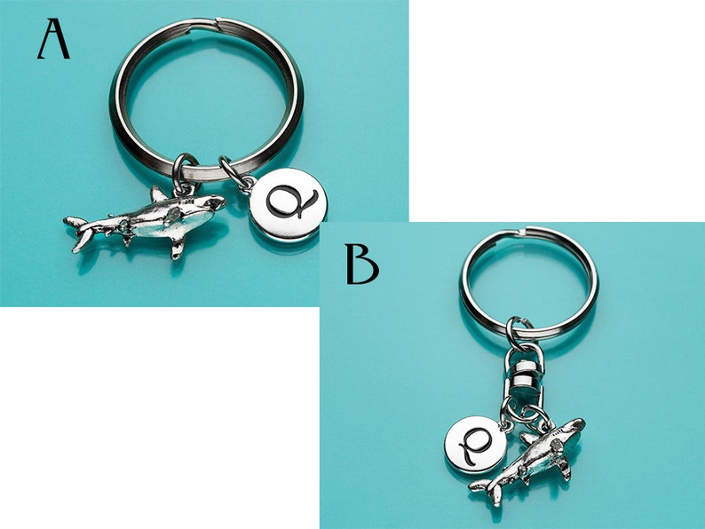 Shark Keychain, Shark Key Ring, Sea Creature, Big White Shark, Initial ...
