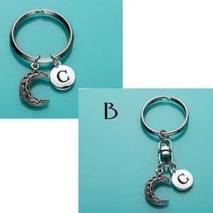 Crescent Moon, Crescent Moon Key Ring, Initial Keychain, Personalized ...