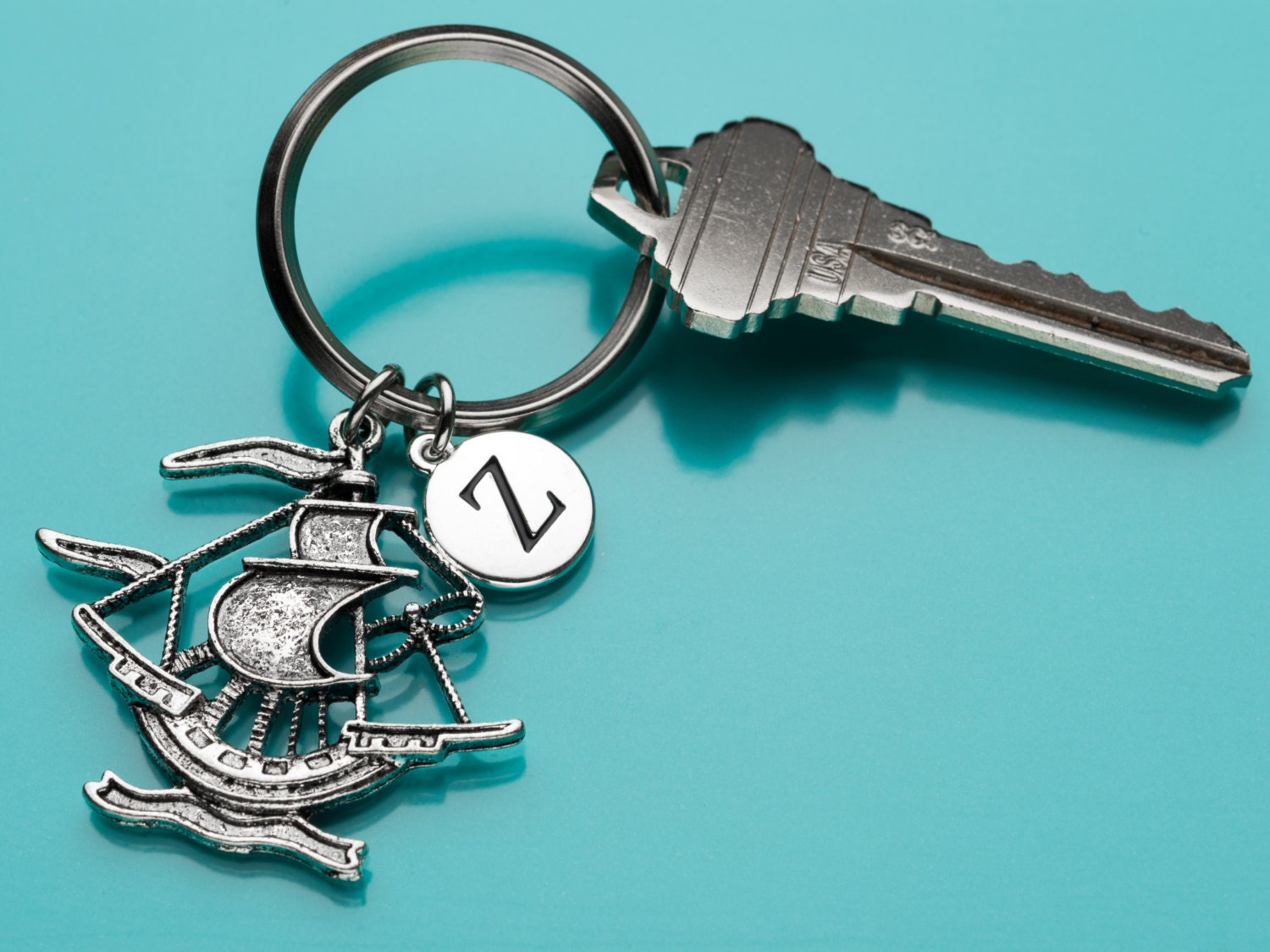 Pirate Ship Keychain, Pirate Ship Key Ring, Initial Keychain ...