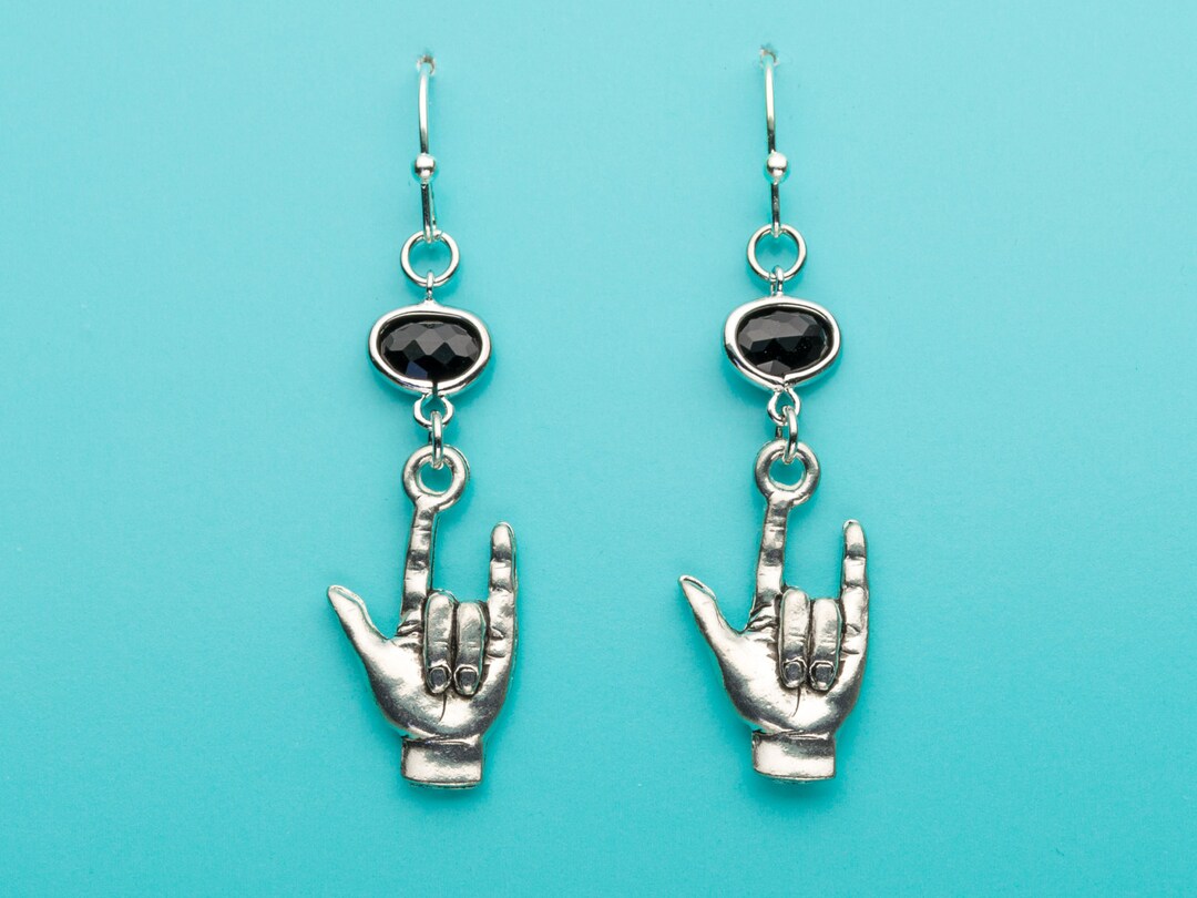 I Love You (sign Language) Earrings, ASL, Black Crystal Love Earrings ...