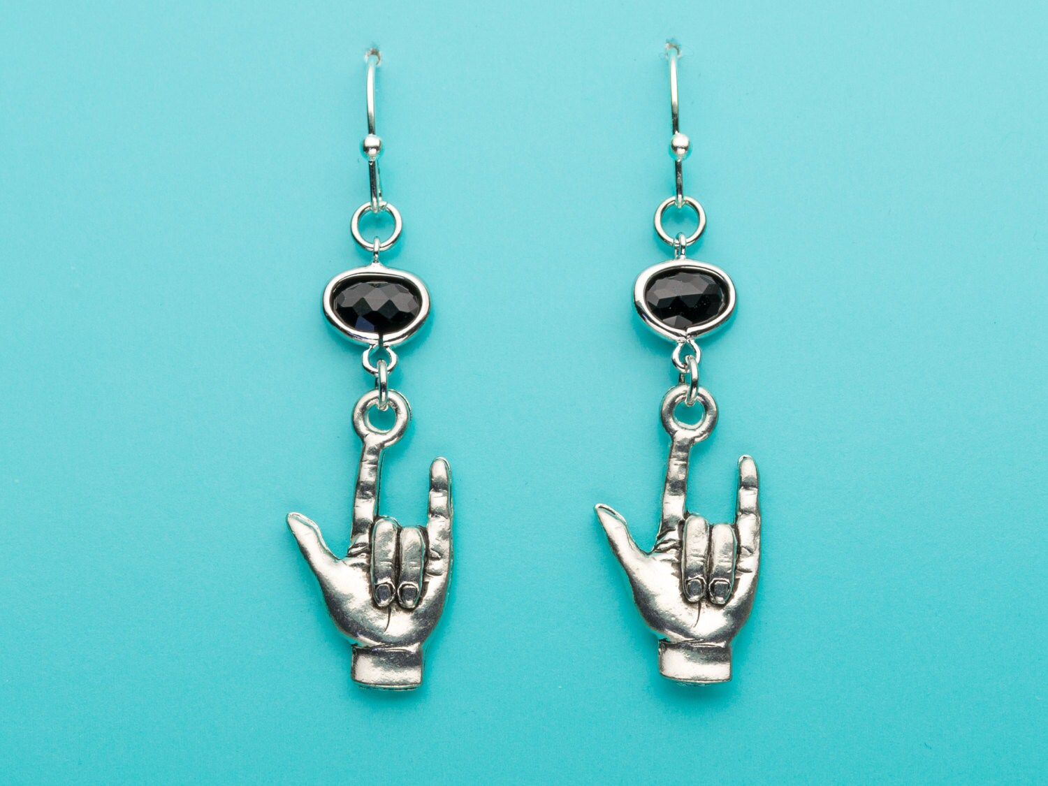 I Love You Sign Language Earrings ASL Black Crystal Love | Etsy