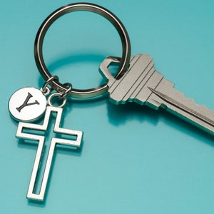 Cross Keychain, Outline Cross Key Ring, Religious Symbol, Initial ...