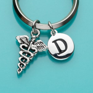 Caduceus Keychain, Caduceus Key Ring, Doctor's Medical Symbol, Initial ...
