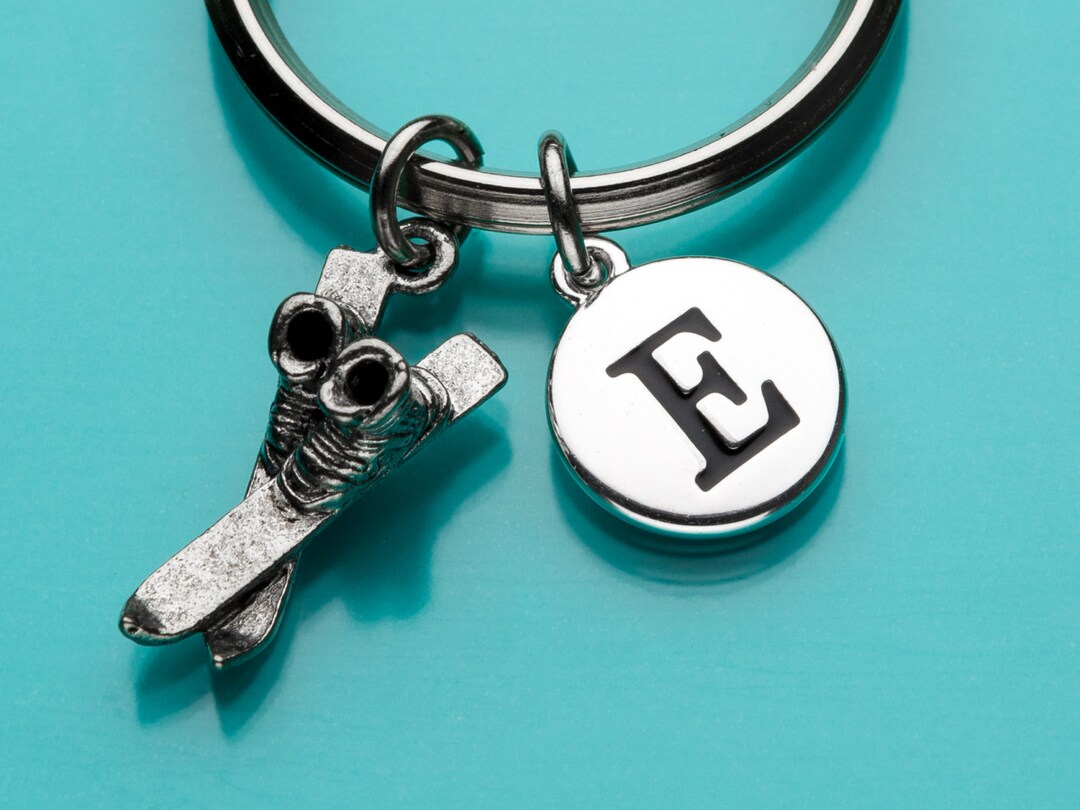 Skis and Boots Keychain, Skis and Boots Key Ring, Sport Charm, Initial ...