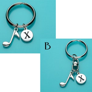 Musical Note Keychain, Eighth Note Key Ring, Musician Charm, Initial ...