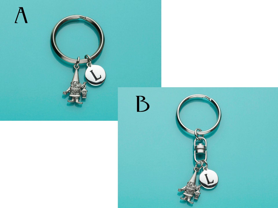 Gnome Keychain Gnome Key Ring Initial Keychain Personalized - Etsy