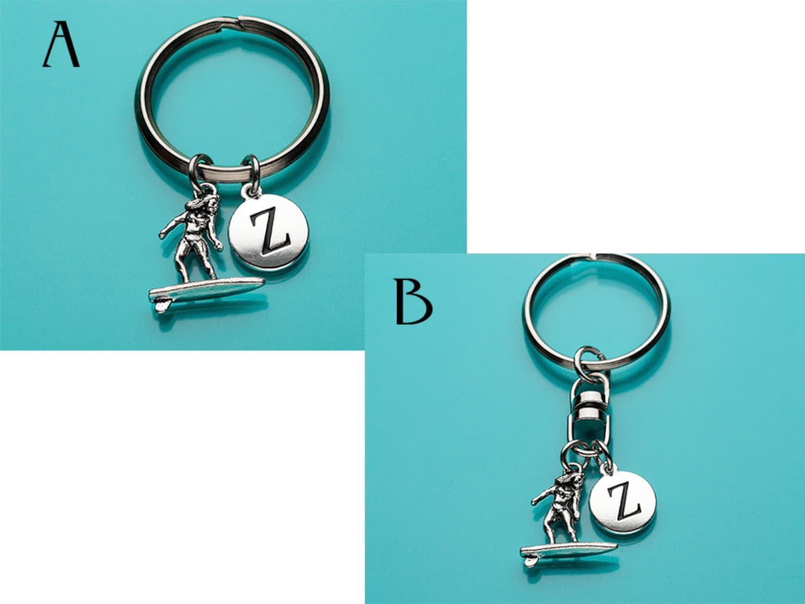 Surfer Keychain Surfer Key Ring Surfing Keychain Initial - Etsy