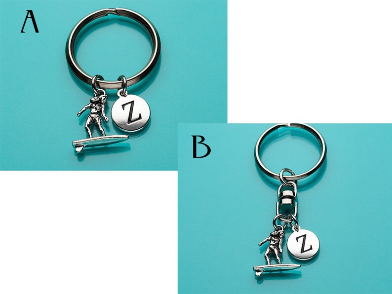 Surfer Keychain, Surfer Key Ring, Surfing Keychain, Initial Keychain ...