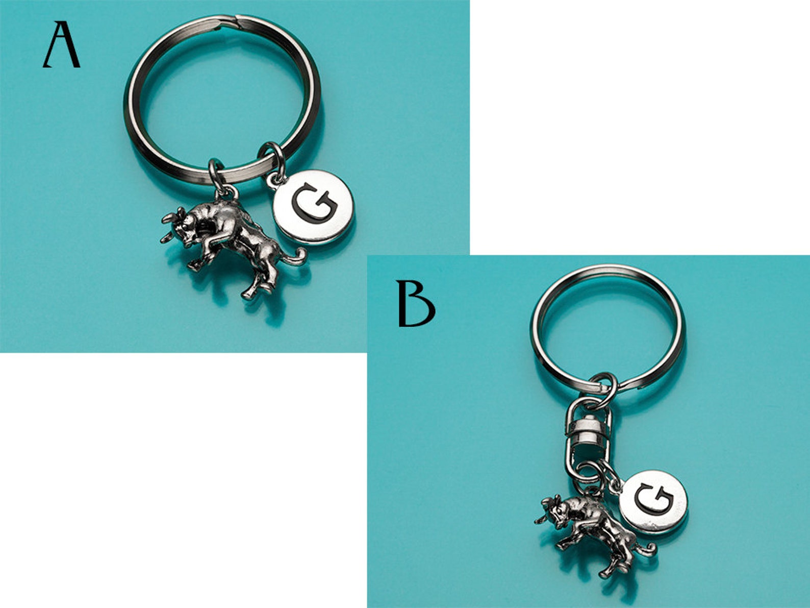 Bull Keychain Bucking Bronco Key Ring Bull Keyring Initial - Etsy