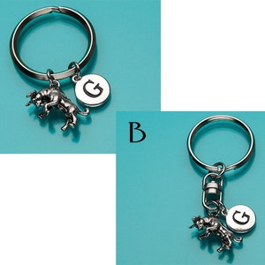 Bull Keychain, Bucking Bronco Key Ring, Bull Keyring, Initial Keychain ...