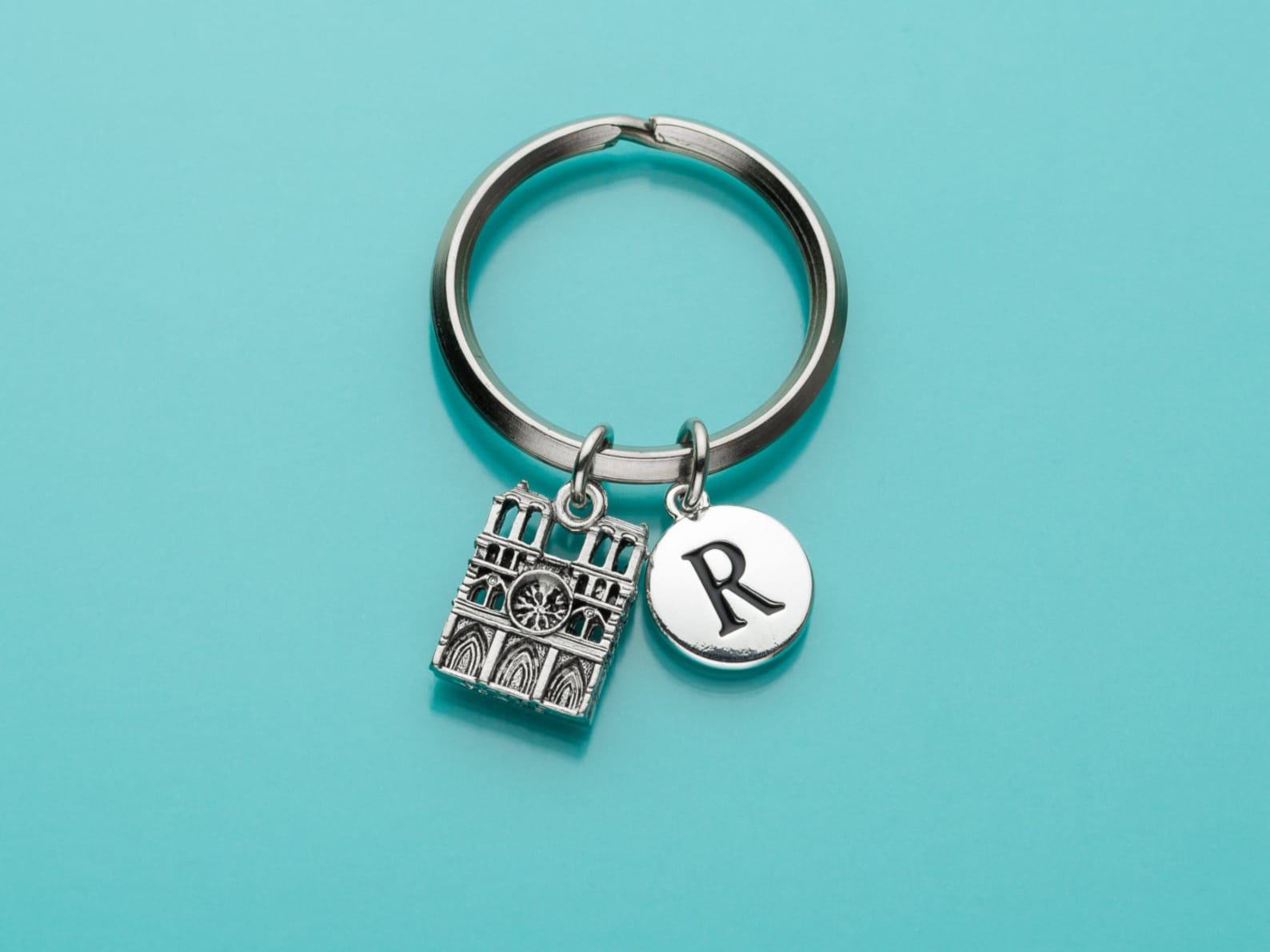 Notre Dame Keychain Notre Dame Key Ring Initial Keychain | Etsy