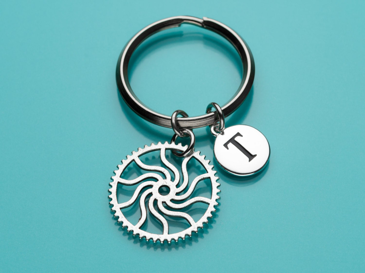 Gear Keychain Gear Key Ring Machine Gear Initial Keychain - Etsy