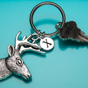 Deer Head Keychain, Deer Key Ring, Deer Antlers, Keychain, Initial ...